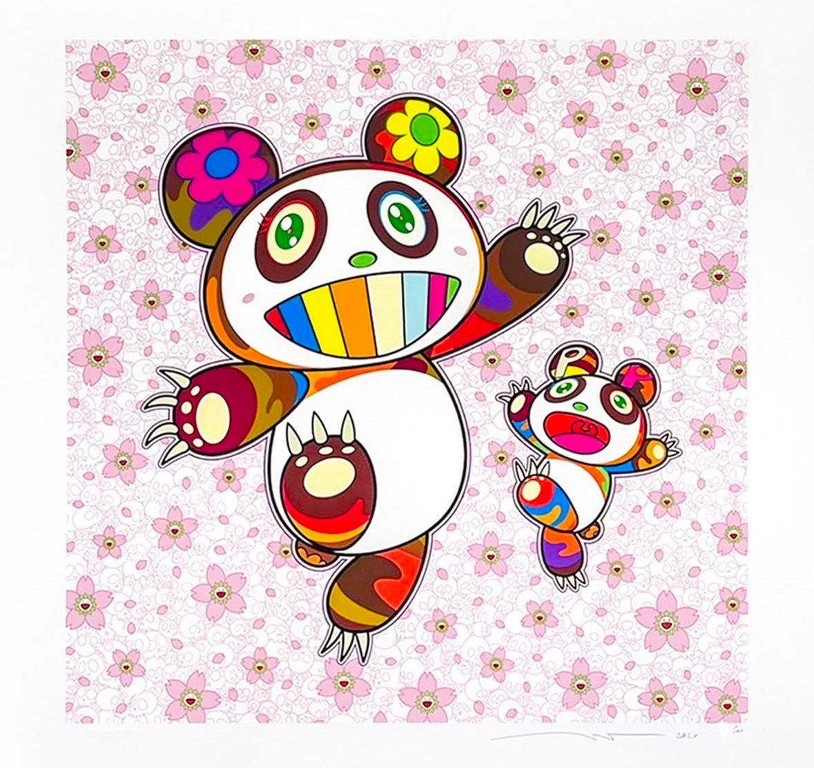 Takashi Murakami - Panda mother and baby in a flurry of cherry blossom ...